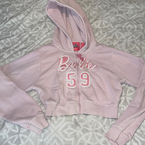 Barbie | Jackets & Coats | Light Pink Barbie Zip Cropped Hoodie Jacket ...